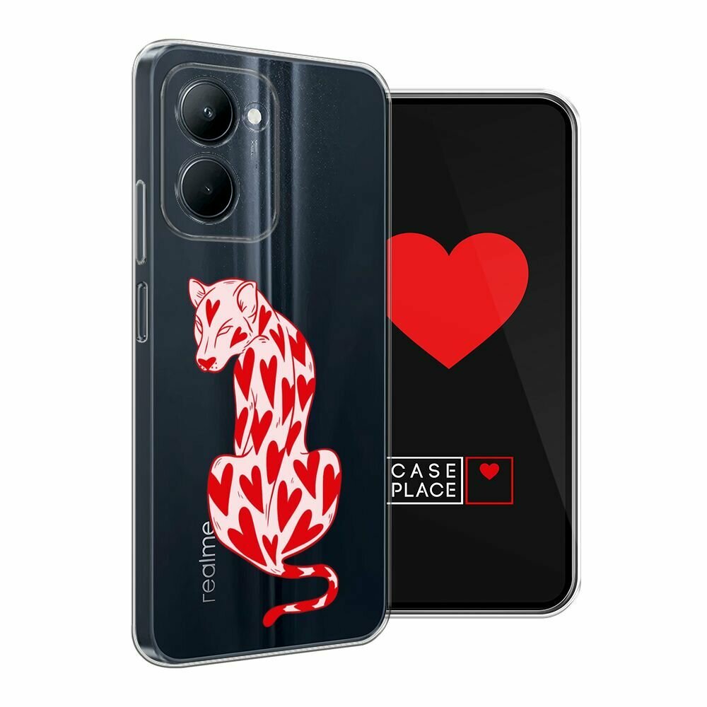 Чехол на Realme C33 / Реалми С33 с принтом "Heart panther 2 - 14 февраля", прозрачный — фото 1