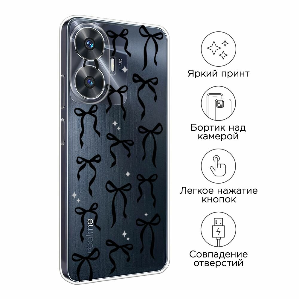 Чехол на Realme C55 / Реалми C55 с принтом "Black bows", прозрачный — фото 1