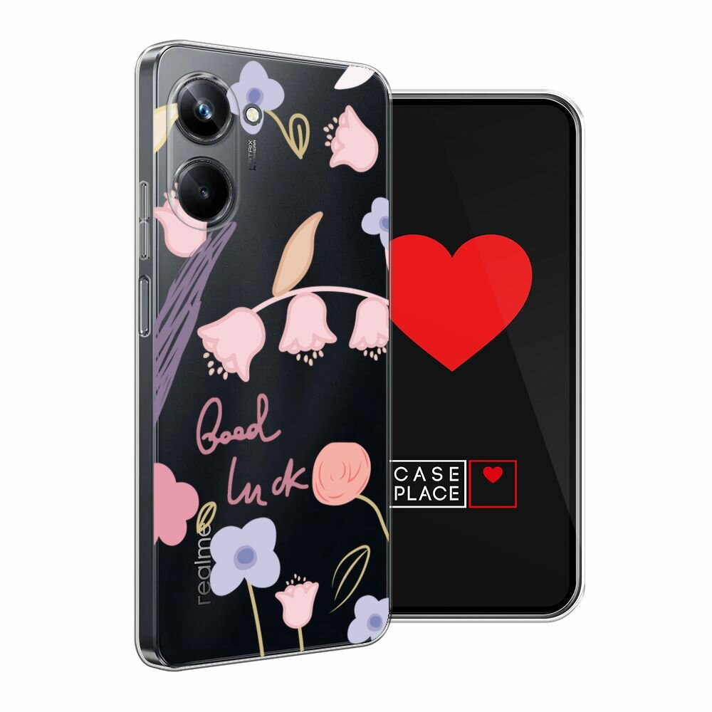 Чехол на Realme 10 Pro / Реалми 10 Про с принтом "Lucky flowers", прозрачный — фото 1