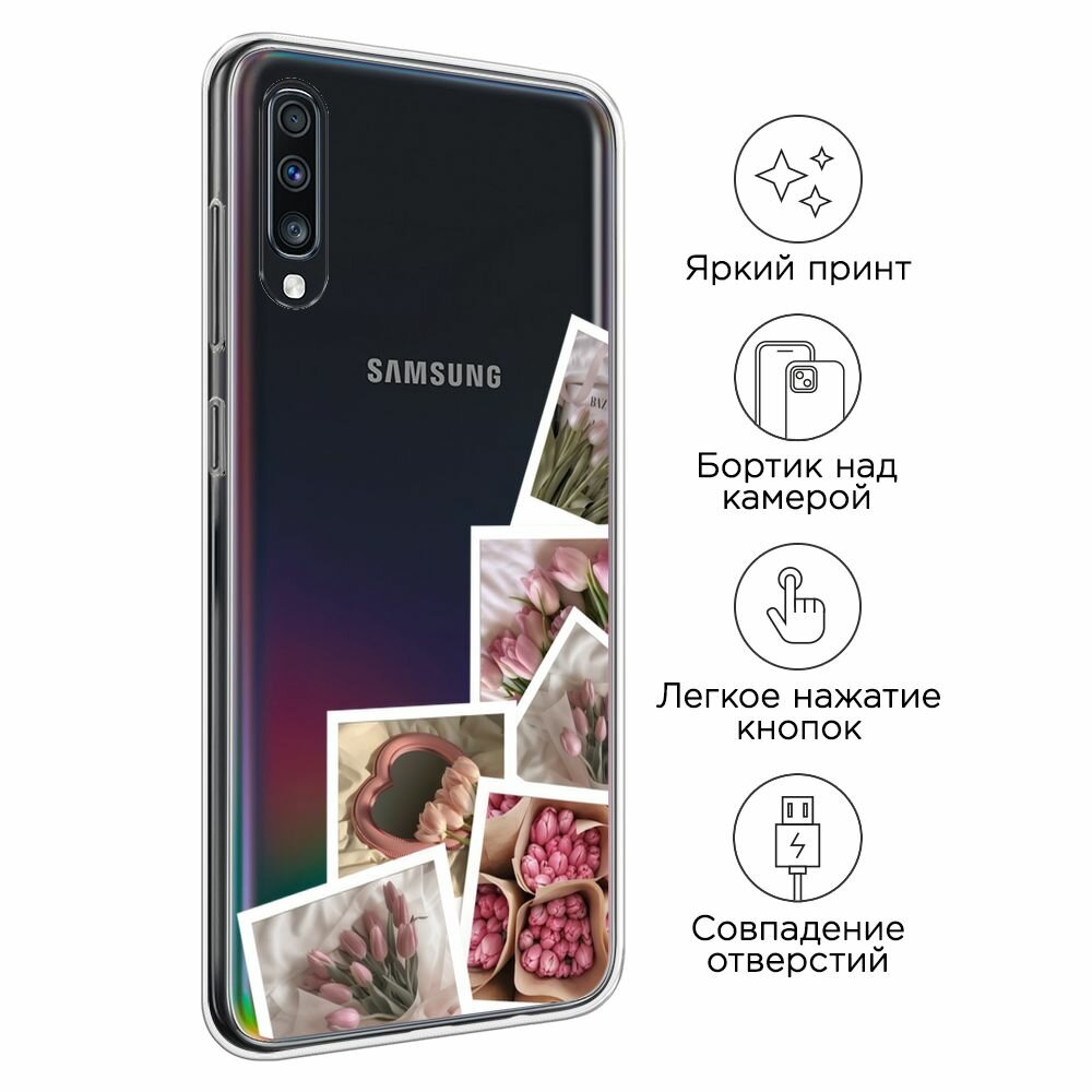 Чехол на Samsung Galaxy A70 / Самсунг Галакси А70 с принтом "Весенние фото - 8 марта", прозрачный — фото 1