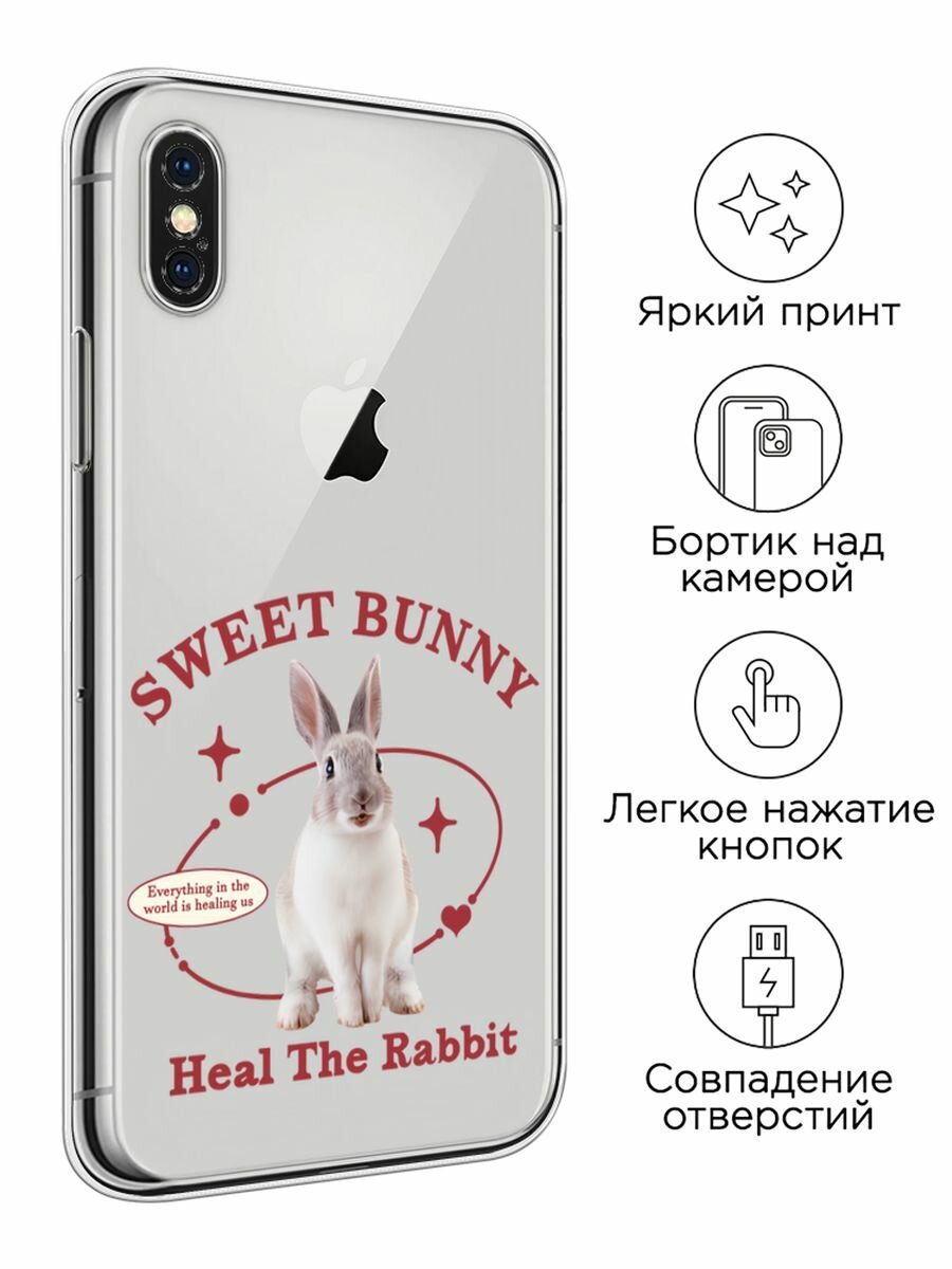 Чехол на Apple iPhone XS Max / Айфон XS Max с принтом "Heal the rabbit", прозрачный — фото 1