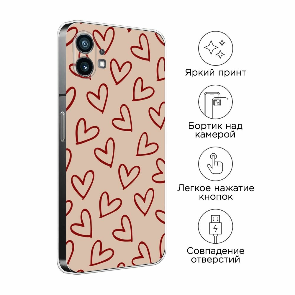 Чехол на Nothing Phone 1 / Нафинг Фон 1 с принтом "Little hearts doodles 1 - 14 февраля" — фото 1