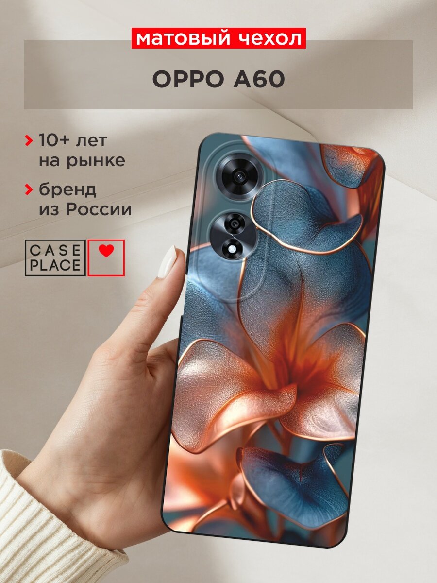 Черный матовый чехол на Oppo A60 / Оппо А60 с принтом "Жемчужные цветы"