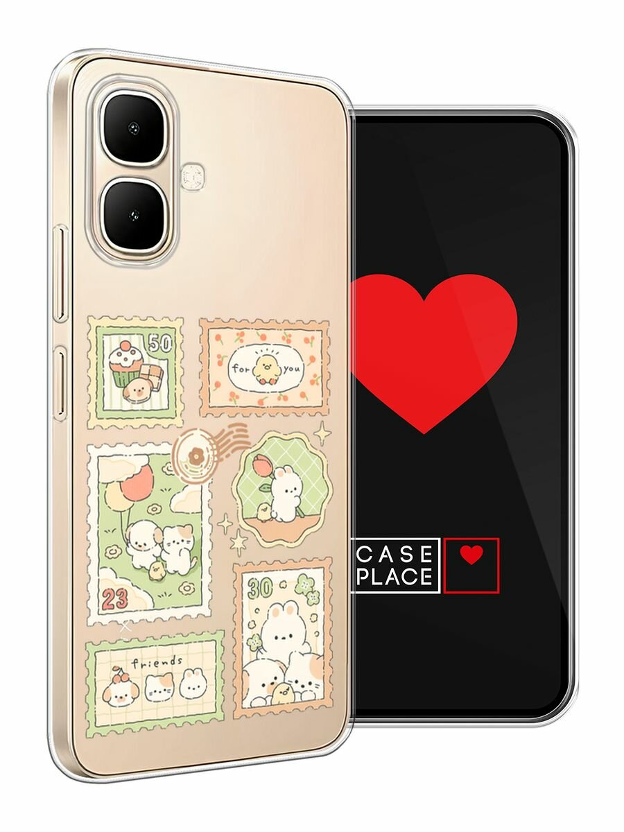 Чехол на Infinix Smart 10 / Инфиникс Смарт 10 с принтом "Милые марки", прозрачный — фото 1