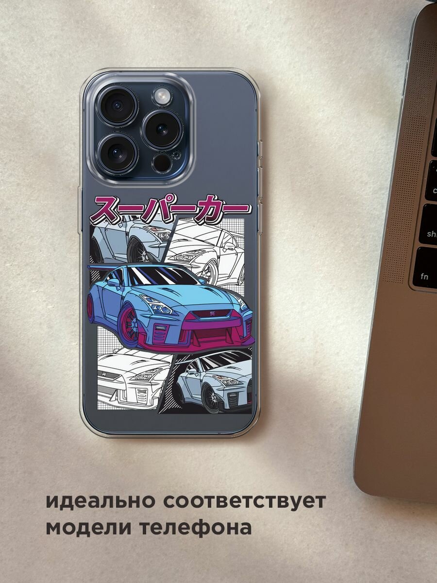 Чехол на Apple iPhone 15 Pro / Айфон 15 Про с принтом "JDM коллаж", прозрачный — фото 1