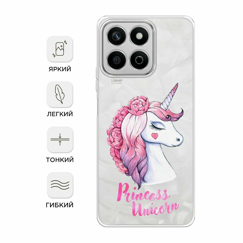Чехол на Honor X7c / Хонор X7c с принтом Princess Unicorn, прозрачный — фото 1