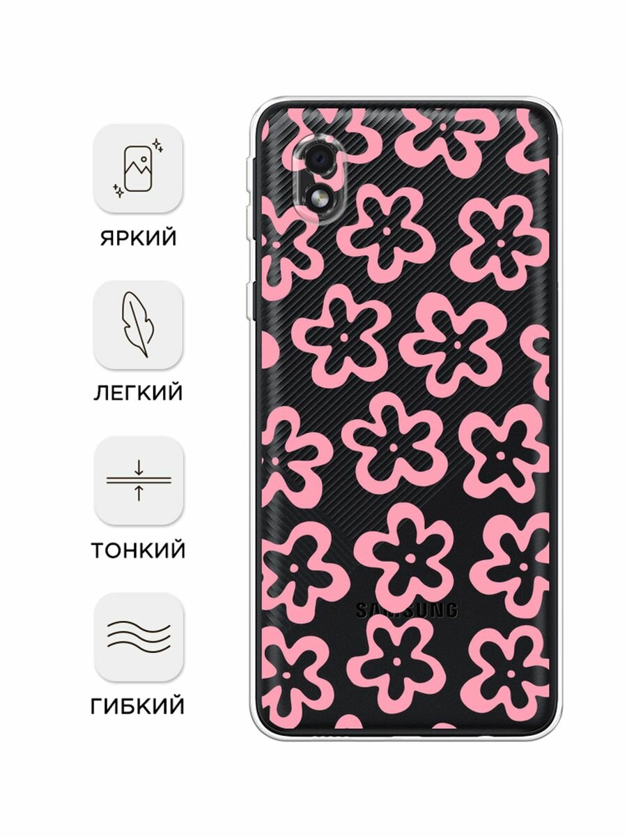 Чехол на Samsung Galaxy A01 Core / Самсунг Галакси А01 Core с принтом "Простые розовые цветочки", прозрачный — фото 1