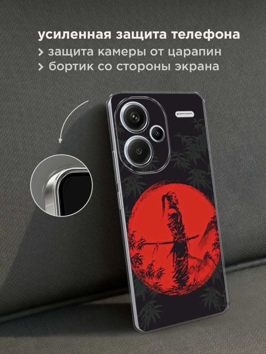 Чехол на Xiaomi Redmi Note 13 Pro+ / Сяоми Редми Нот 13 Про + с принтом "Самурай на красном фоне" — фото 1
