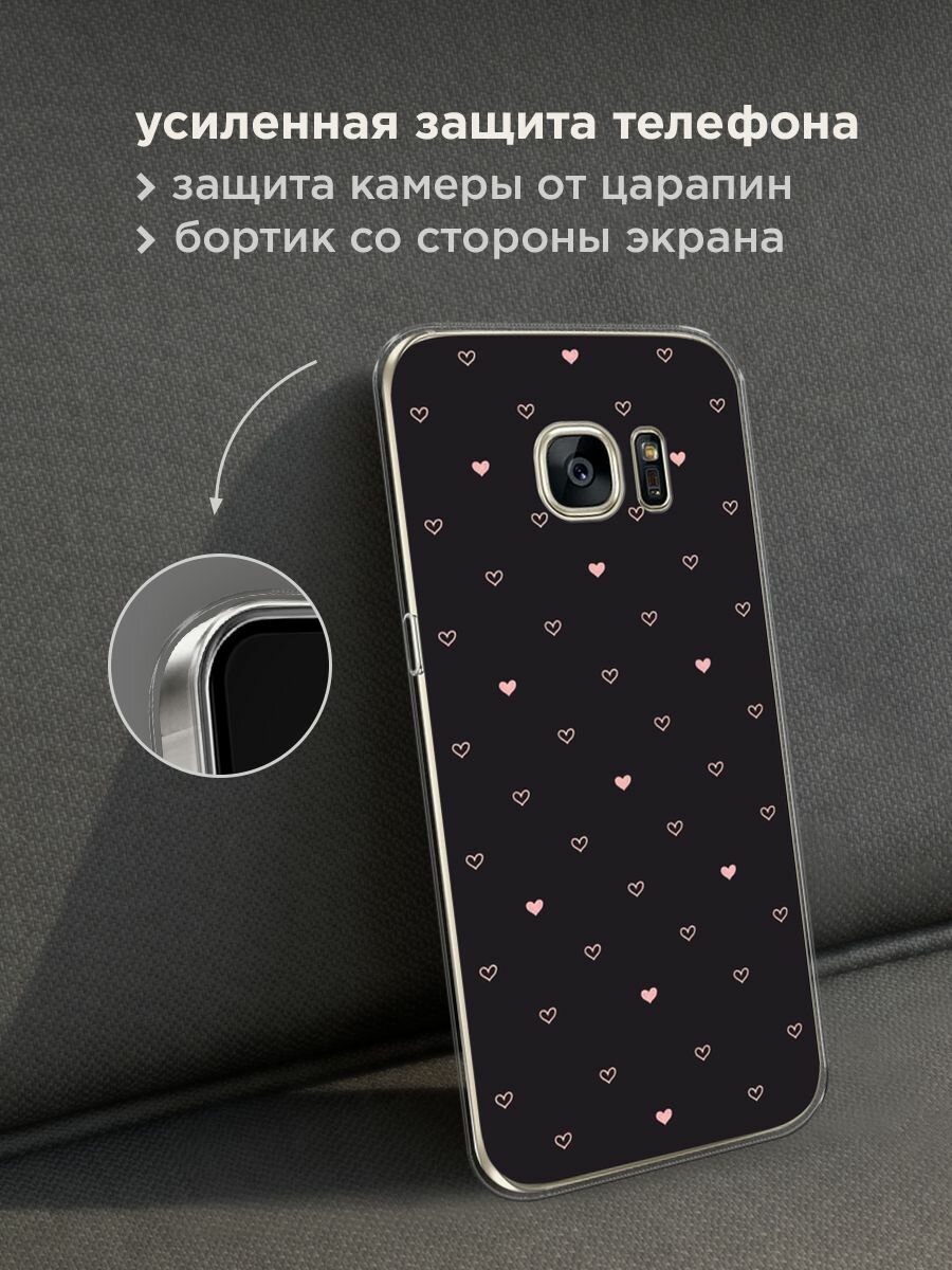 Чехол на Samsung Galaxy S7 / Самсунг Галакси С 7 с принтом "Черный фон и сердечки" — фото 1