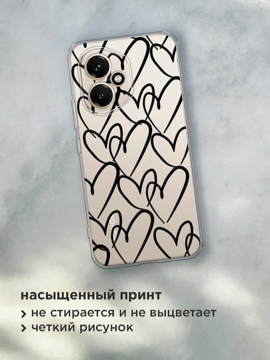 Чехол на Honor 400 / Хонор 400 с принтом "Hearts doodle black 1" — фото 1