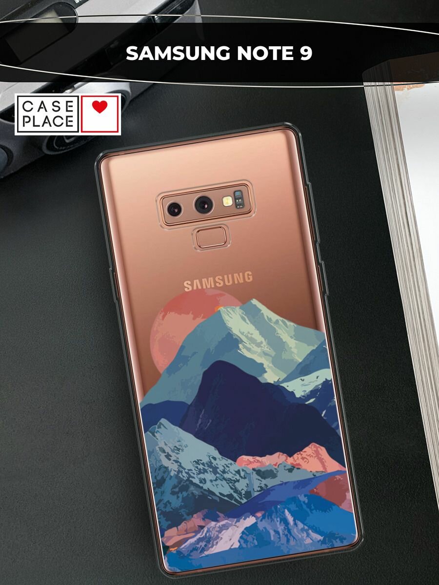 Чехол на Samsung Galaxy Note 9 / Самсунг Галакси Нот 9 с принтом "Закат в снежных горах", прозрачный