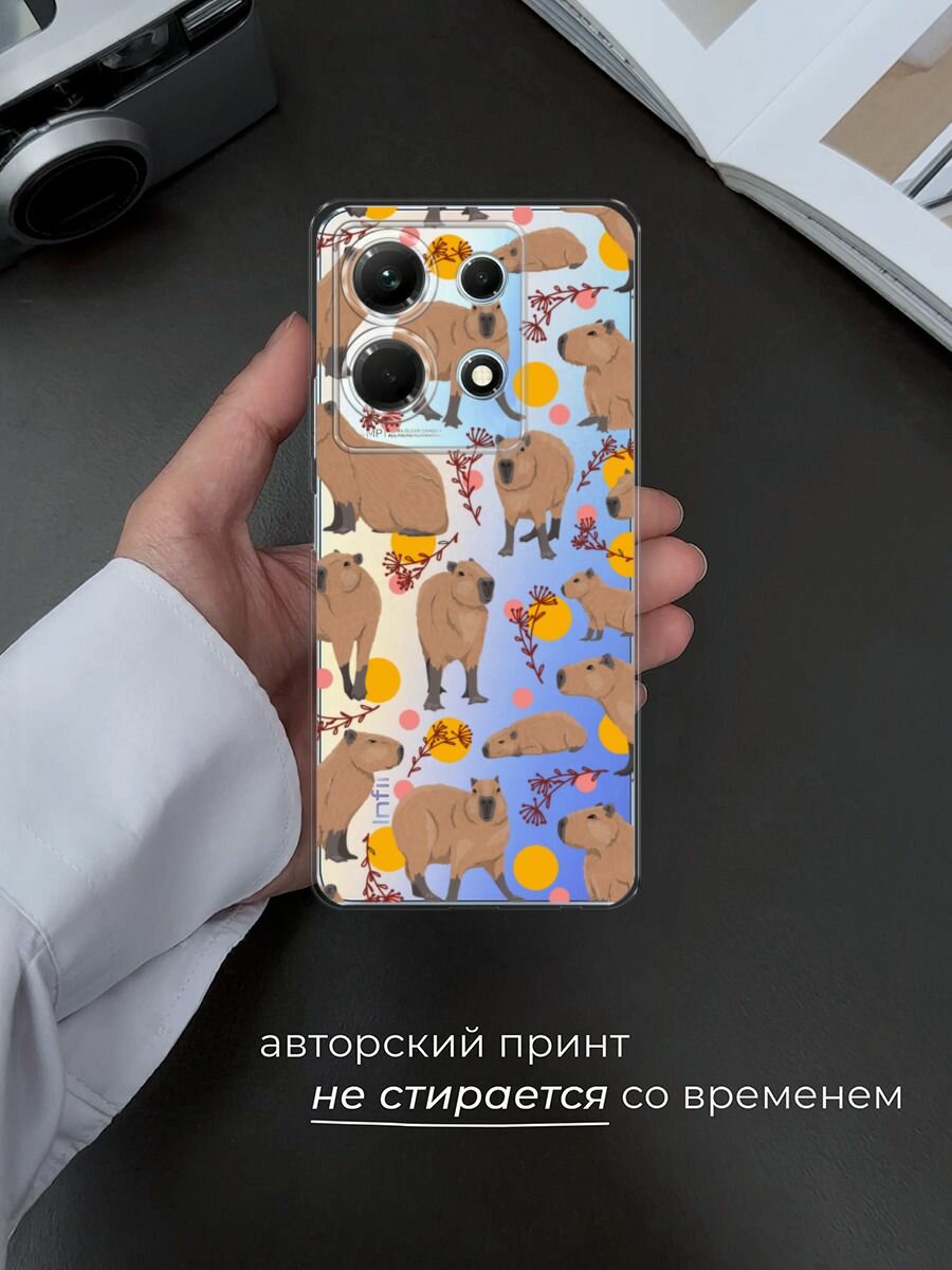 Чехол на Infinix Note 30 4G / Инфиникс Нот 30 4G с принтом "Капибара паттерн", прозрачный — фото 1