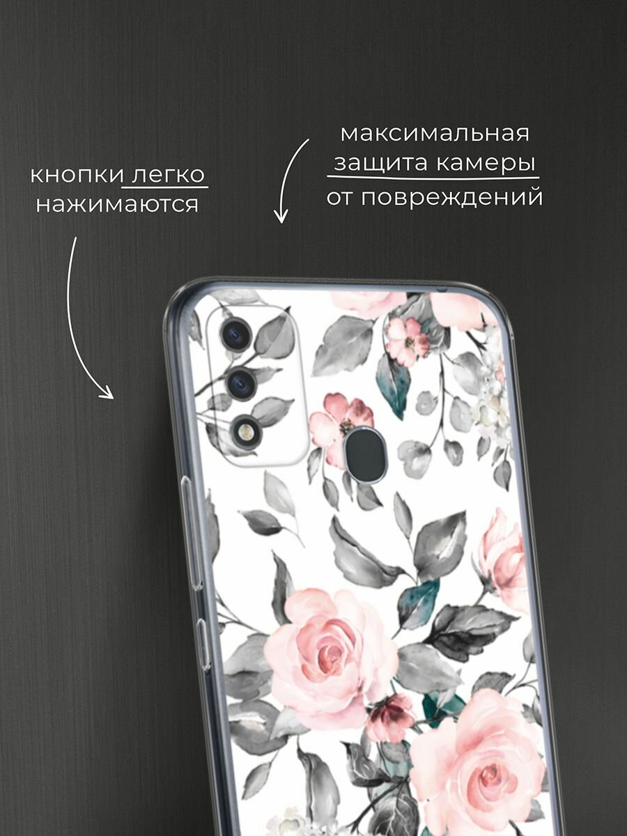 Силиконовый чехол на Itel A48 / Ител А48 с принтом "Розы на белом" — фото 1