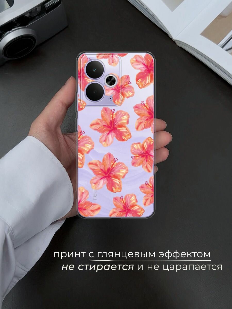 Силиконовый чехол на Realme 14T / Реалми 14Т с принтом "Pink flowers" — фото 1