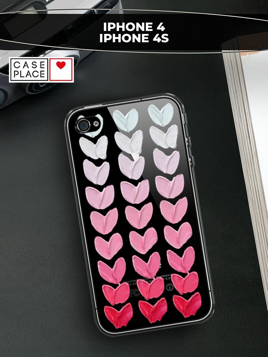 Чехол на Apple iPhone 4/4S / Айфон 4/4S с принтом "Градиент из сердечек"