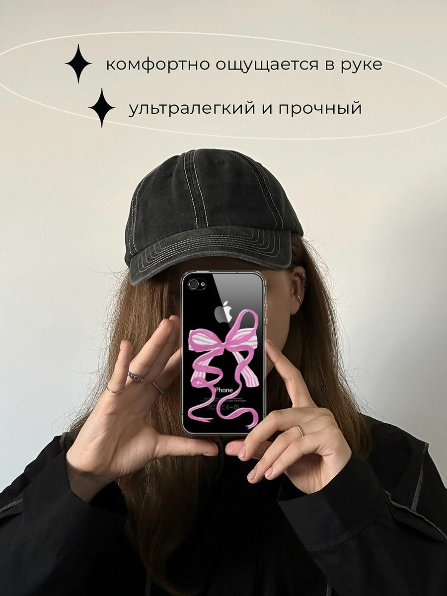 Чехол на Apple iPhone 4/4S / Айфон 4/4S с принтом "Полосатый розовый бант 2" — фото 1
