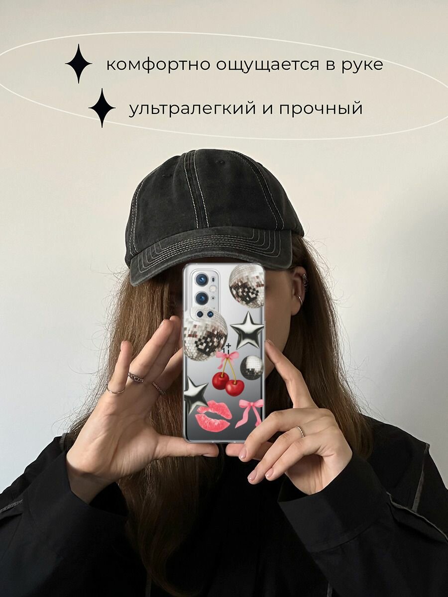 Чехол на OnePlus 9 Pro / ВанПлас 9 Про с принтом "Стильная подборка", прозрачный — фото 1