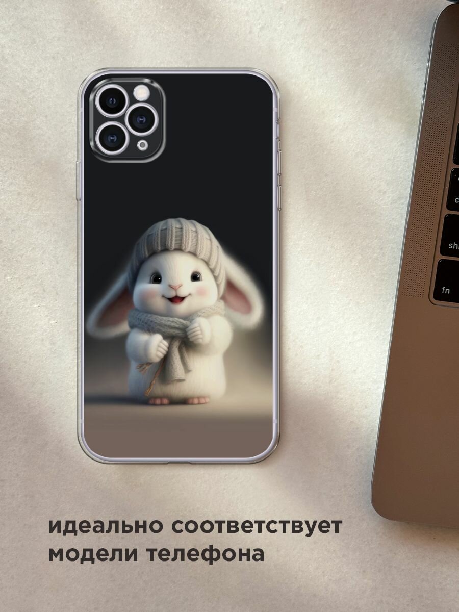 Чехол на Apple iPhone 11 Pro / Айфон 11 Про с принтом "Белый крольчонок в шапке" — фото 1