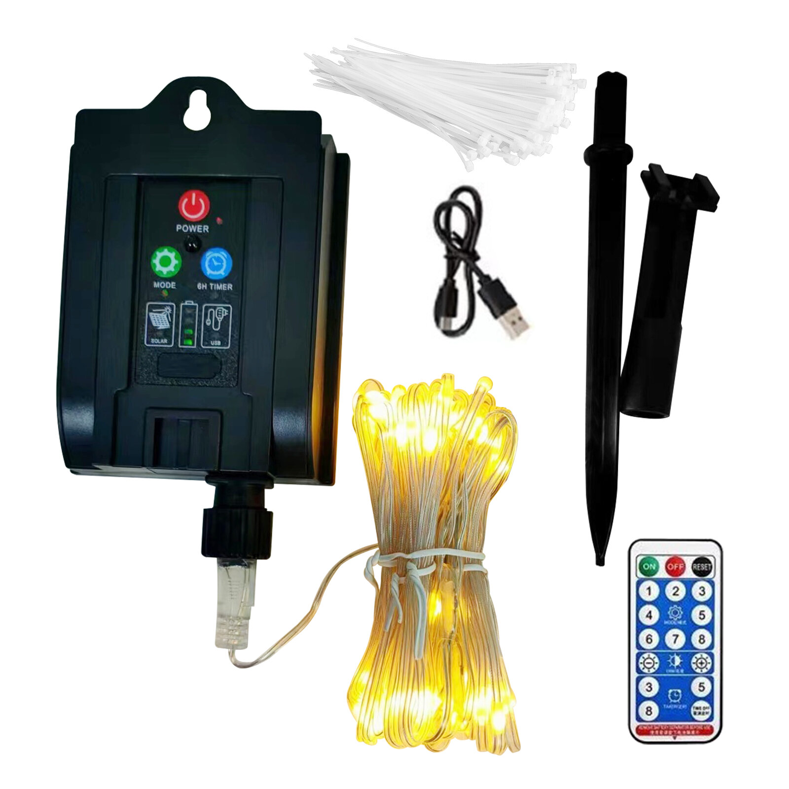 Фонари для наружных палаток, тени для пляжа, солнечные клипсовые зонтовые фонари, гибкие струнные фонари, теплый белый, 104 светодиода, 4.5V 2500MA солнечная панель, 3.7V 1200MAH аккумулятор, 6W, IP67, солнечный питание, 40 часов работы, 8 режимов, USB