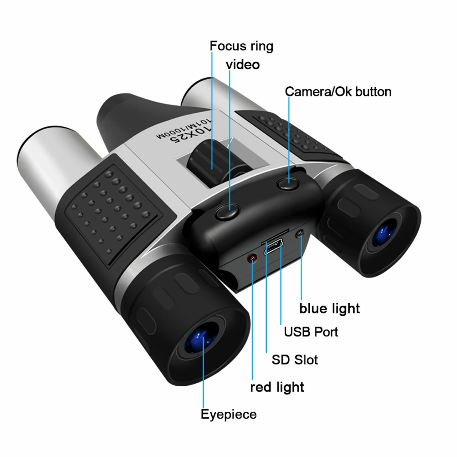 Цифровой бинокль с камерой и видеозаписью, 10-кратный зум, высокая четкость, CMOS, ночное видение, портативная камера-бинокль для взрослых