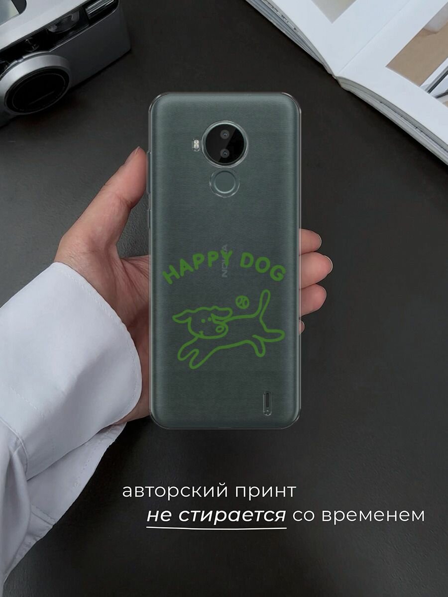 Чехол на Nokia C30 / Нокия C30 с принтом "Счастливый песик", прозрачный — фото 1