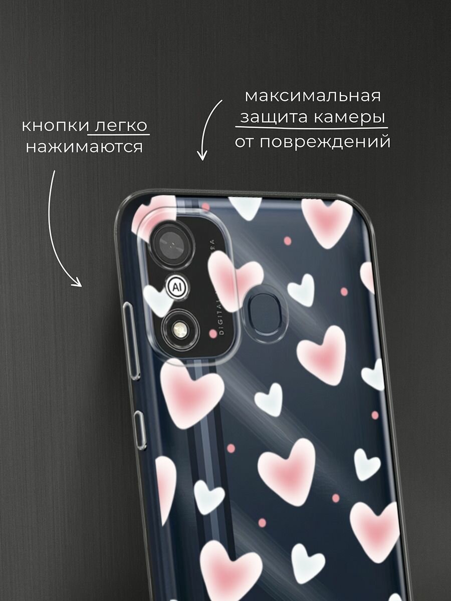 Чехол на Itel A27 / Ител А27 с принтом "Полупрозрачные сердечки", прозрачный — фото 1