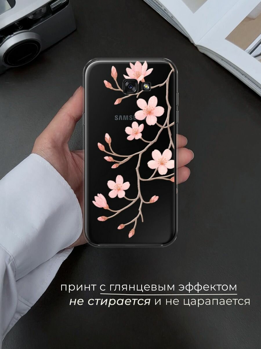 Чехол на Samsung Galaxy A7 2017 / Самсунг Галакси А7 2017 с принтом "Веточка распускающейся сакуры 2" — фото 1