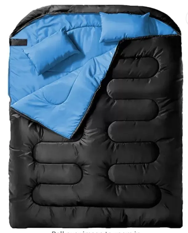 Спальный мешок, двухместный, 230х160 см, с подушками, серый/синий