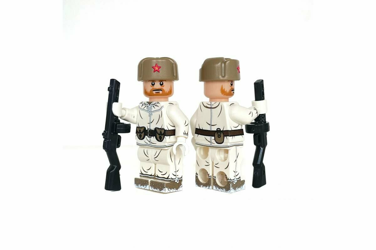 Минифигурка коллекционная совместимая с лего с эксклюзивным принтом Советский Зимний Солдат с ППШ - Маскхалат