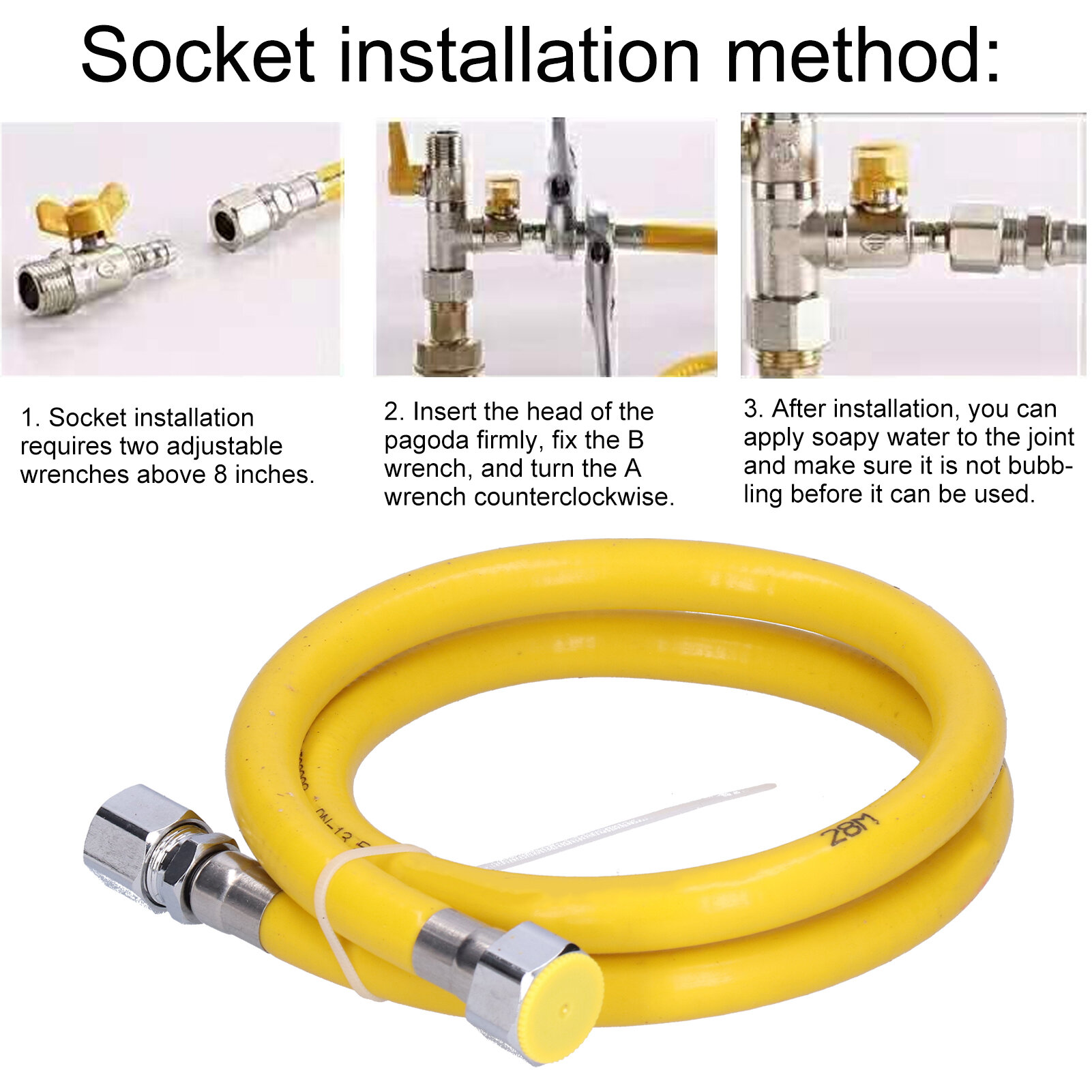 Шланг топливного газа 304, труба для сжиженного газа из нержавеющей стали с фитингами для домашней кухни (1 м, гнездовой порт)