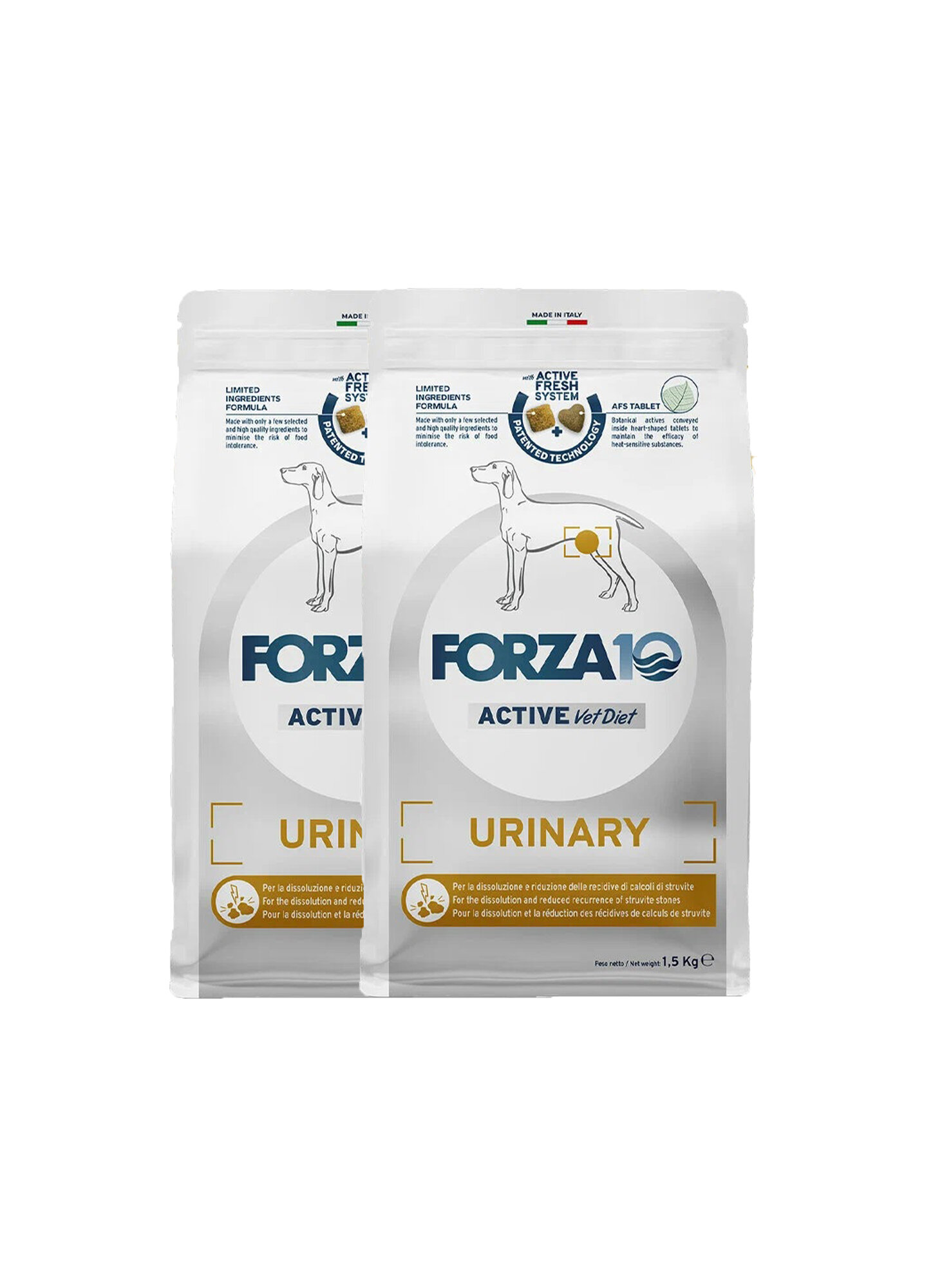 Forza10 URINARY DOG ALL BREEDS ADULT ветеринарная диета, сухой корм для взрослых собак всех пород при мочекаменной болезни, с рыбой, 1,5 кг x 2 шт.