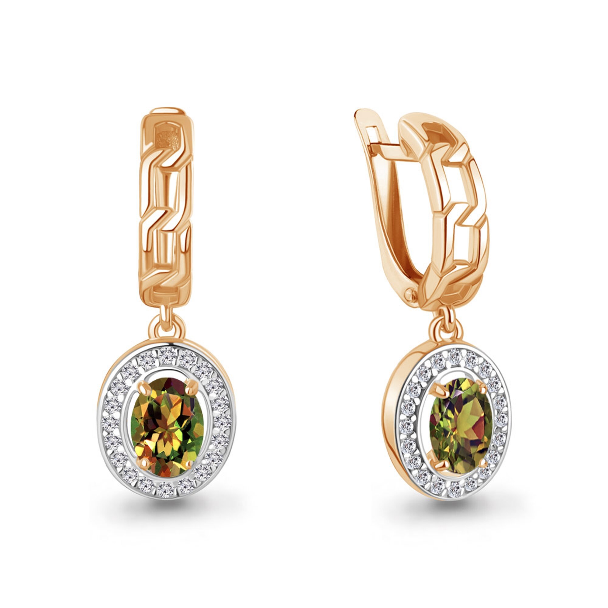 Серьги, серебро, 925 проба, золочение, султанит, фианит