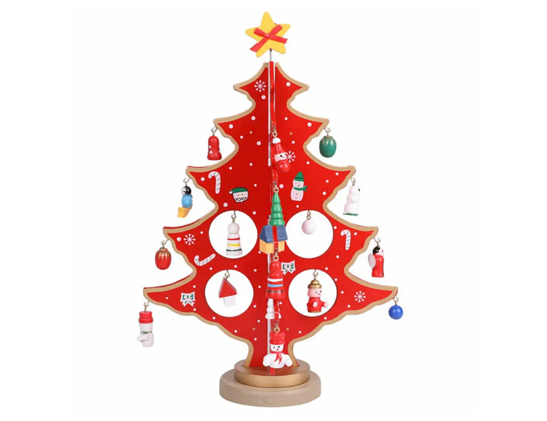 Елка сувенирная Toy Tree, дерево, 26х22 см, комплект с 20 игрушками, красная