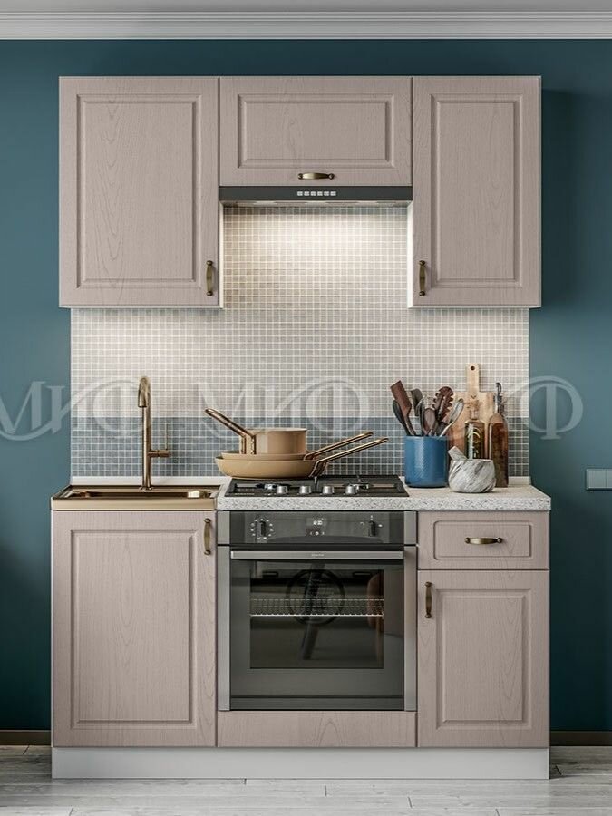 Кухонный гарнитур 1,5м/490 (к.6) Констанция мускат, белый со столешницей, МИФ