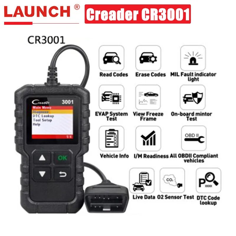 Оригинальный Launch Creader 3001 CR3001, полный сканер считывания кодов OBD2/EOBD, поддержка Cr3001, такой же, как Al419