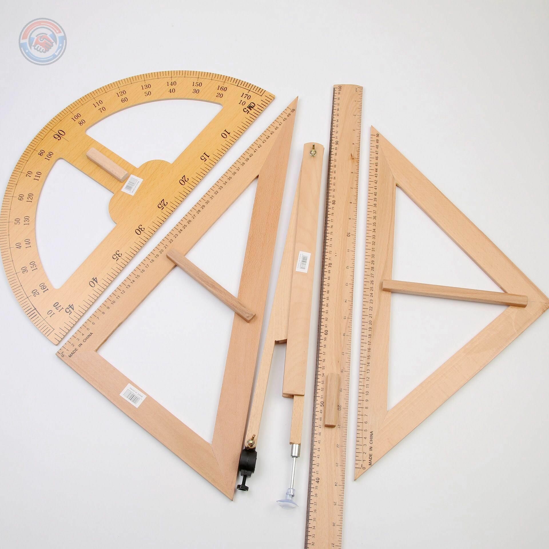 Деревянный школьный набор геометрических инструментов из бука для черчения и математики 5 предметов линейка транспортир циркуль треугольники