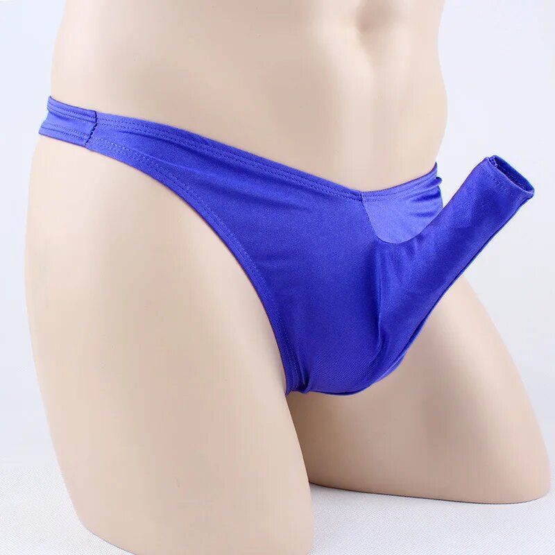 Мужские сексуальные Шелковистые трусики для пениса, брифы для носа со слоном, сексуальное нижнее белье из ледяного шелка, брифы Синий, Синий