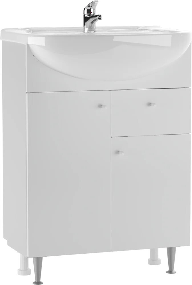 Тумба с раковиной Айсберг Промо 60 напольная, 62, 4 см, из МДФ, из фаянса, с ящиками, белая, полукруглая, в современном стиле