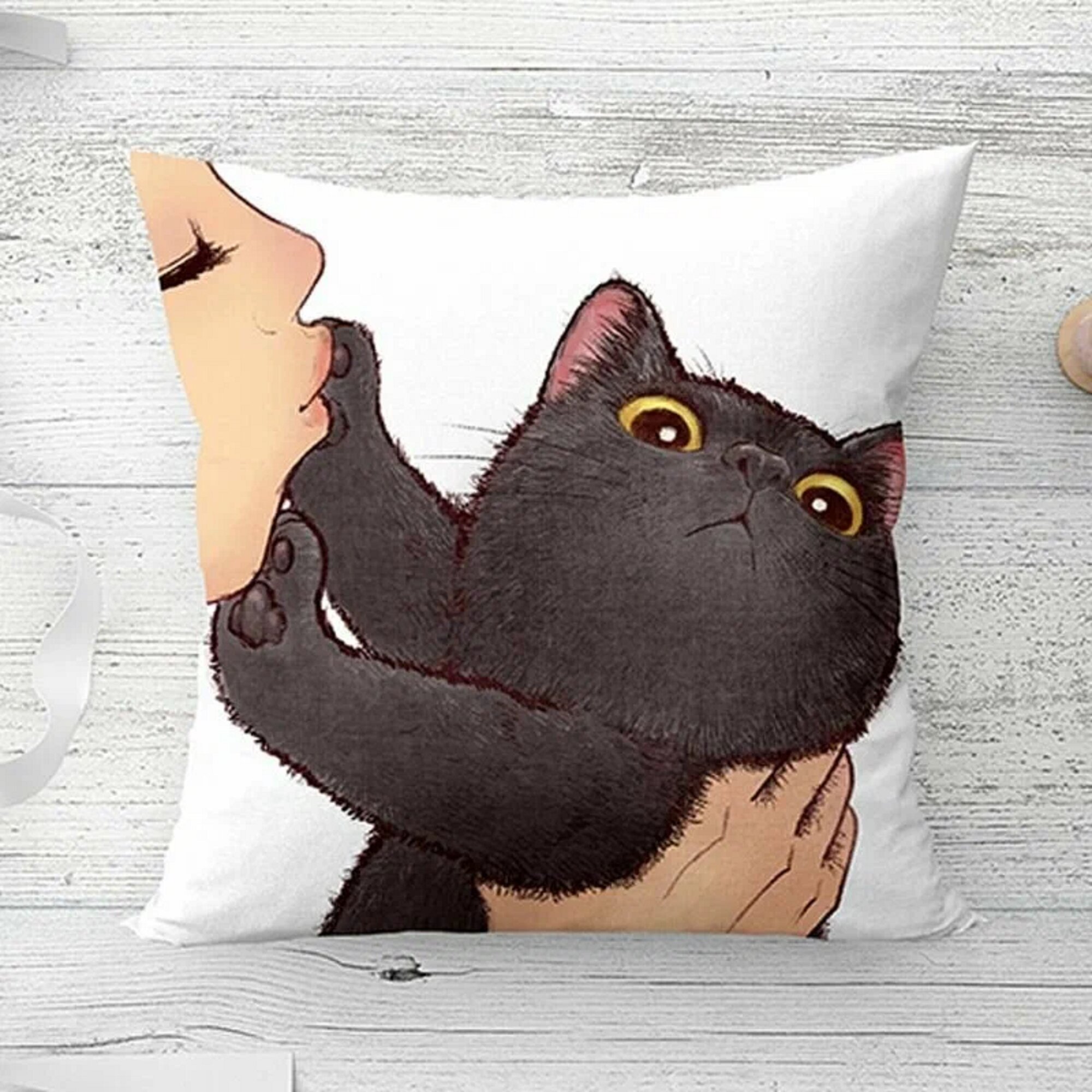 Чехол для подушки Котенок Персик велюр 40х40