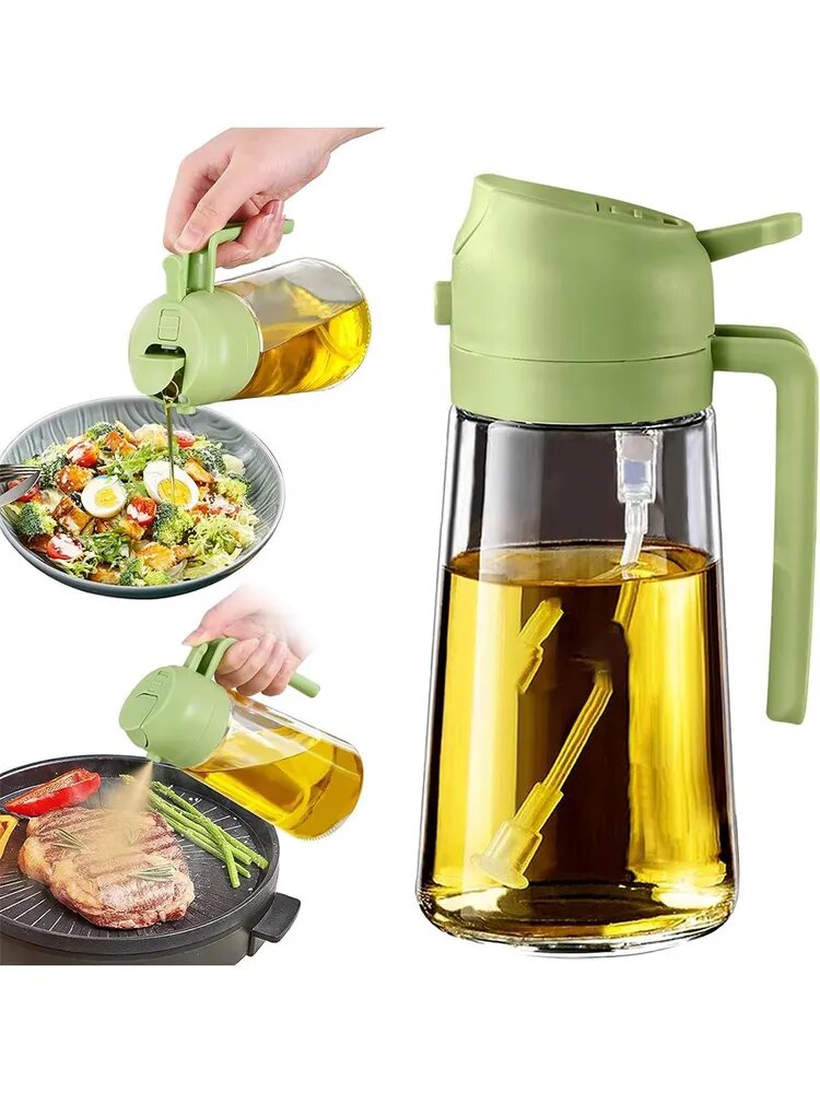 MQOUO Масленка 0.47 л с дозатором и распылителем для масла из стекла, 1 шт