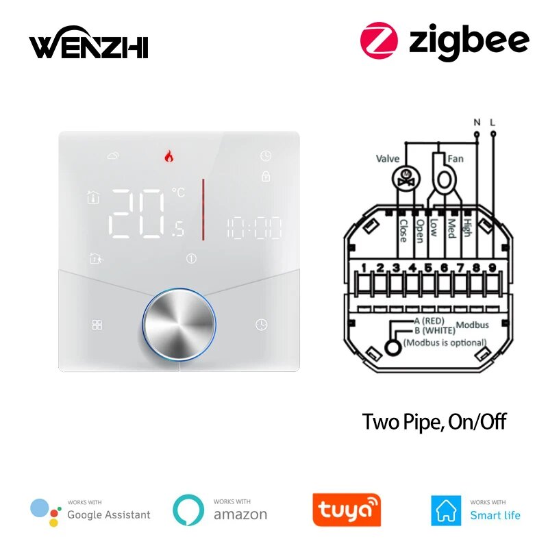 Умный термостат Zigbee White 2 pipe