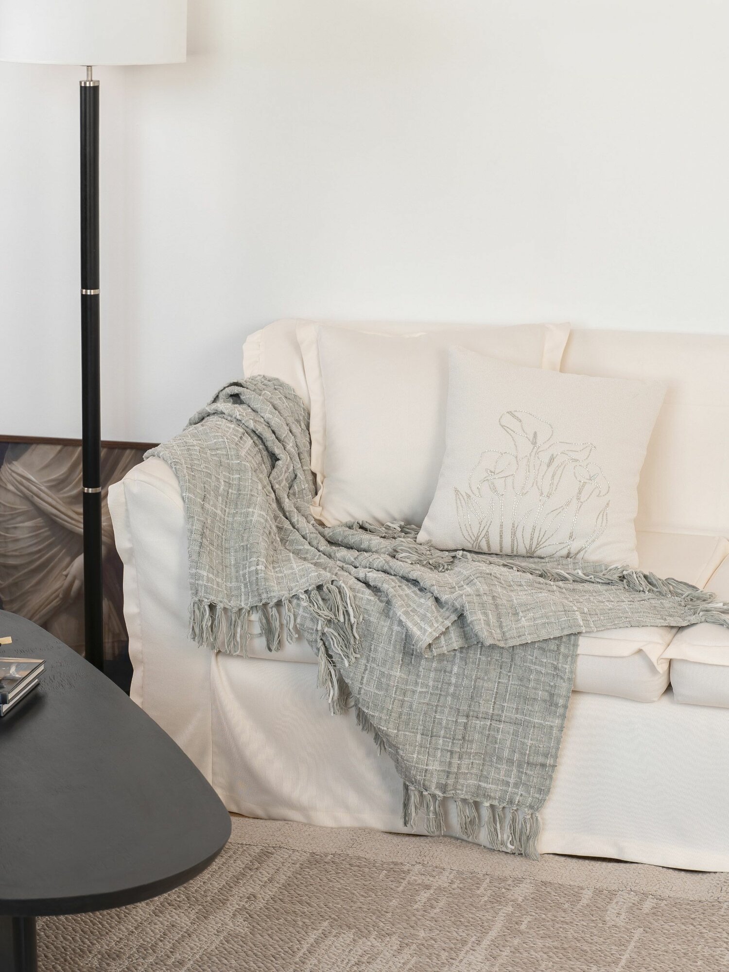 Плед Kuchenland, 130x170 см, с бахромой, шенилл, графитовый, Chenill, Kuchenland