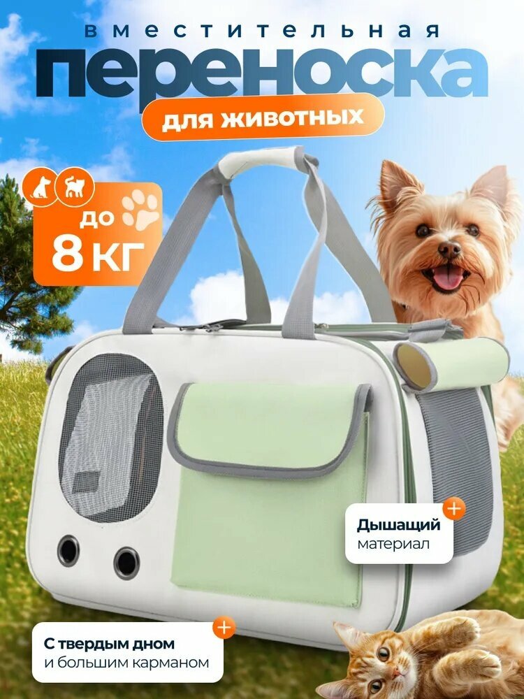 Переноска для животных, для кошек и собак, бело-зеленая, желто-белая