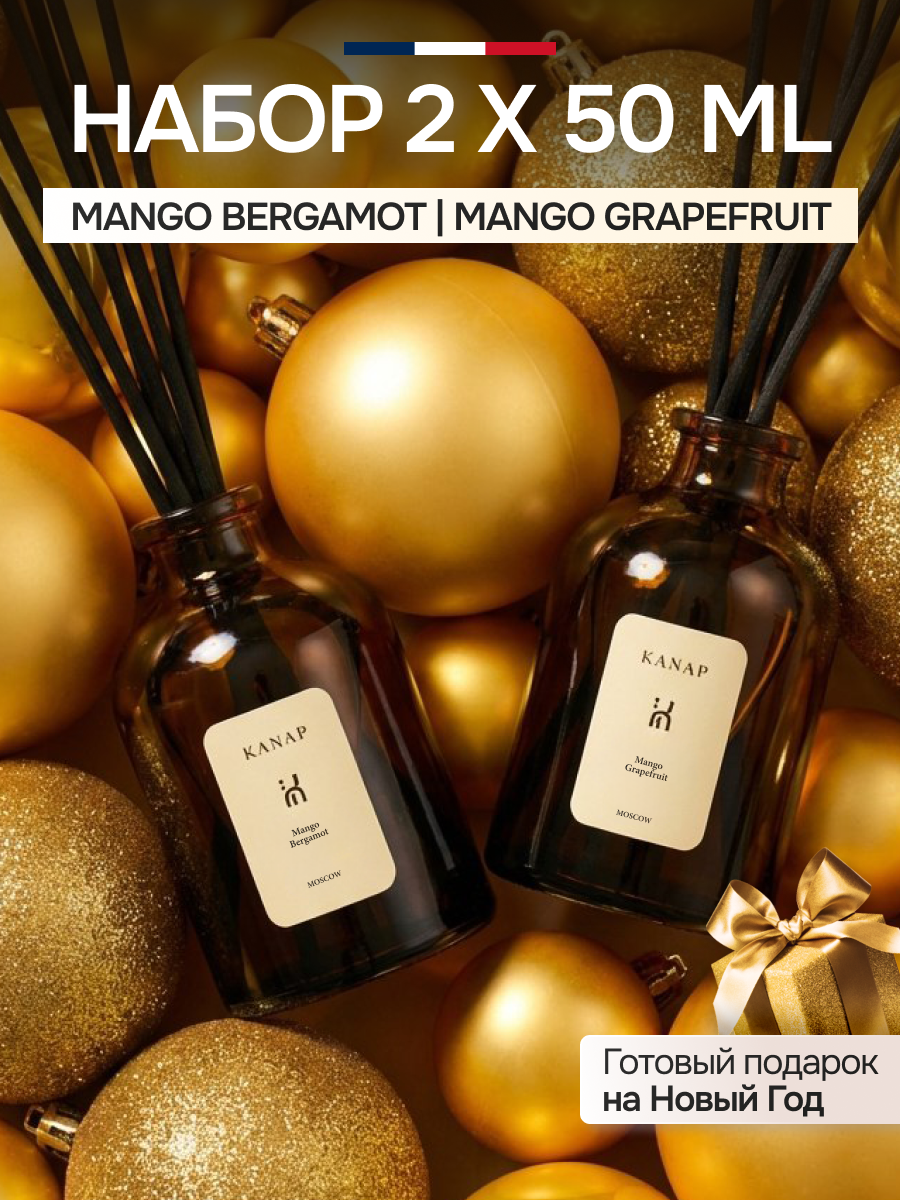 Ароматический диффузор для дома с палочками KANAP 50 мл+50 мл, набор 2 штуки