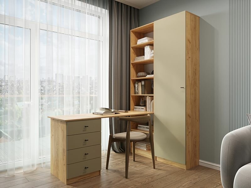 Компьютерный стол "Дилар 11" 175/110х210х55 Дуб крафт золотой / Мокко