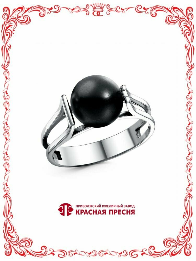 Кольцо, серебро, 925 проба, оксидирование, жемчуг имитация