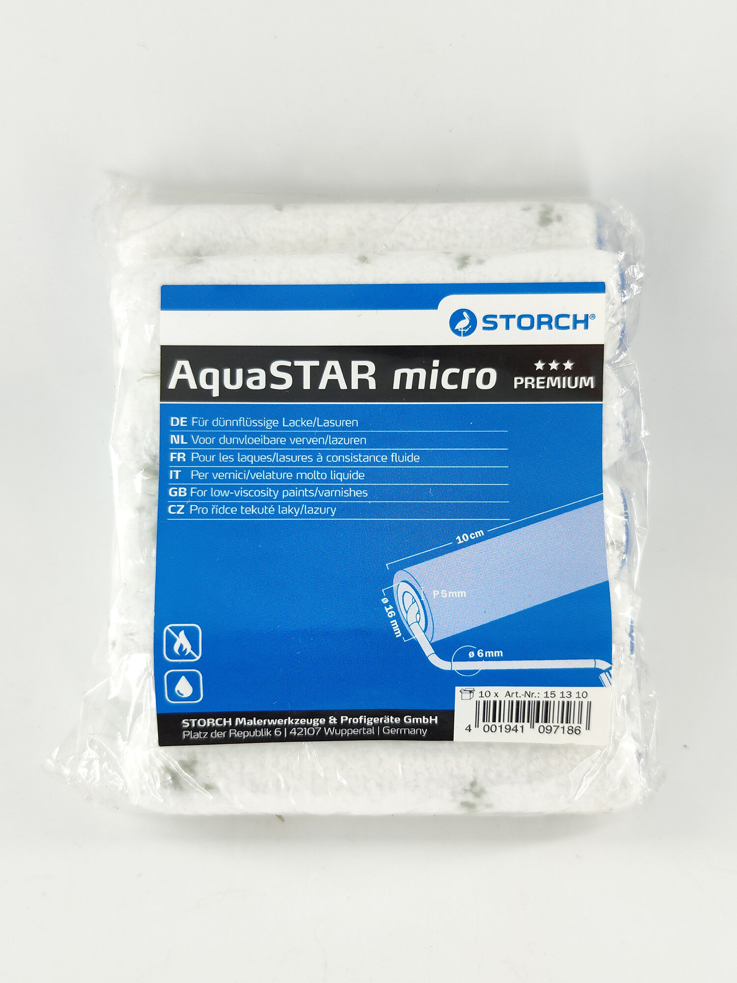 Мини-валик из микрофибры Storch Premium AquaStar 5 151310 ворс 5мм (100*16*6мм) упак (10 шт)