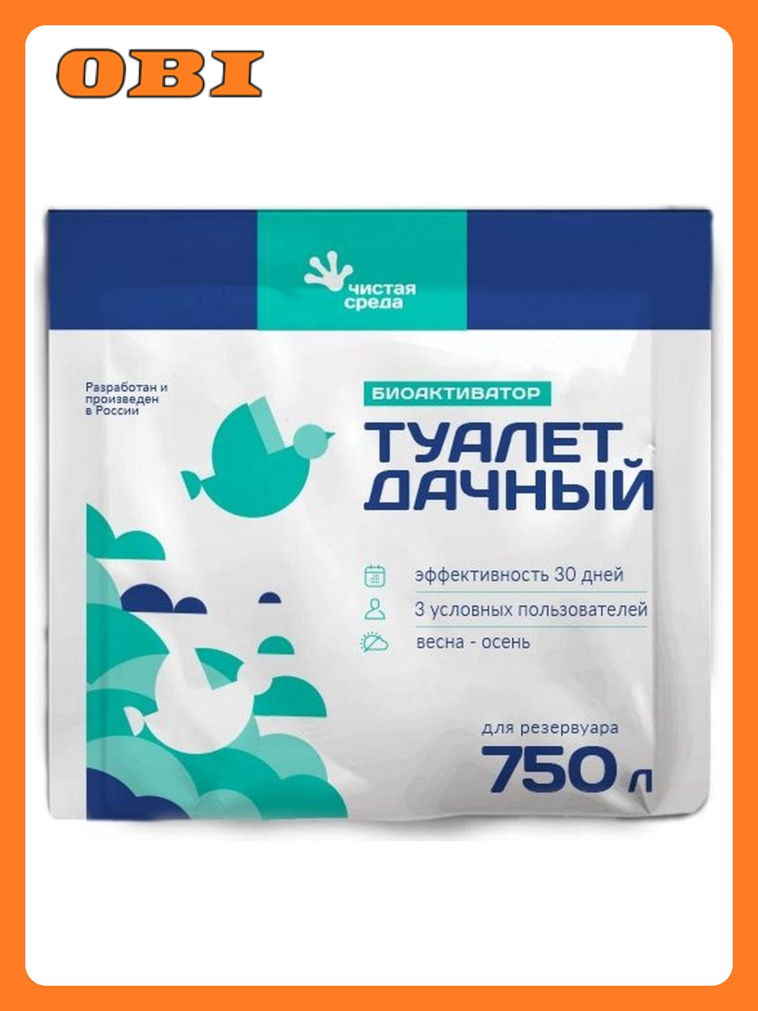 Биопрепарат Чистая среда "Туалет дачный", для выгребных ям, 750л, бесцветный, 1 шт