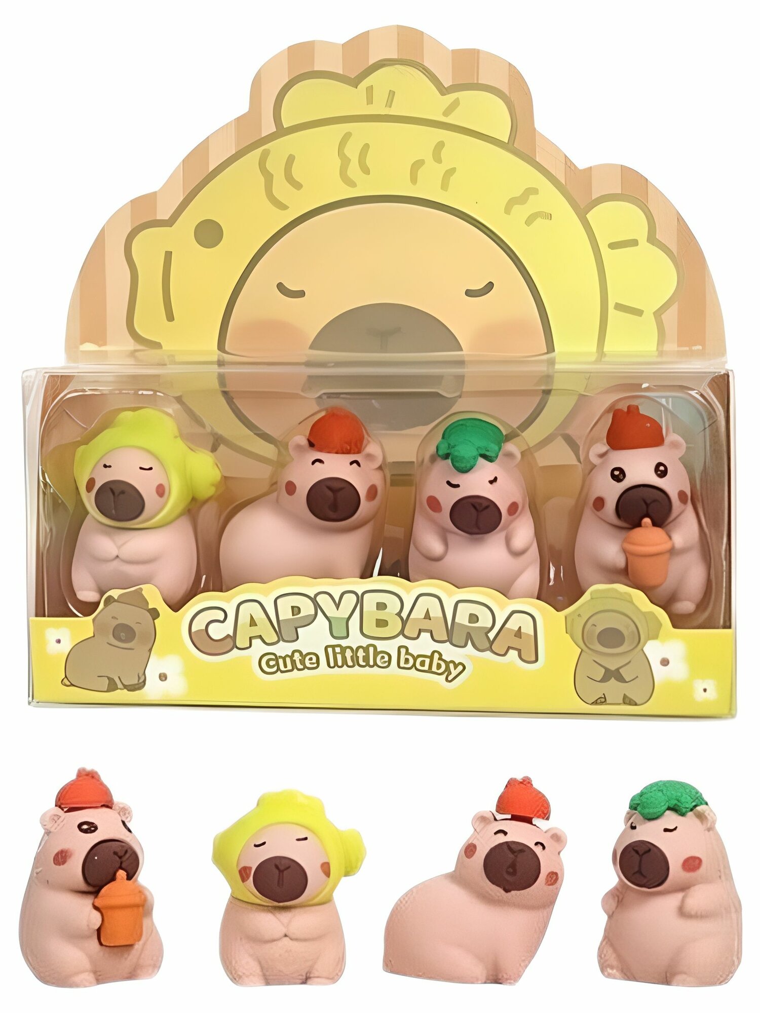 Набор ластиков "Капибары", фигурные, резина, 4шт, светло-коричневые