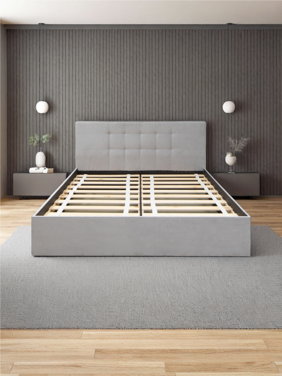 Кровать М-Стиль "Эшли" серый велюр, с изголовьем № 2, без матраса, серый велюр, 200x160x30 см